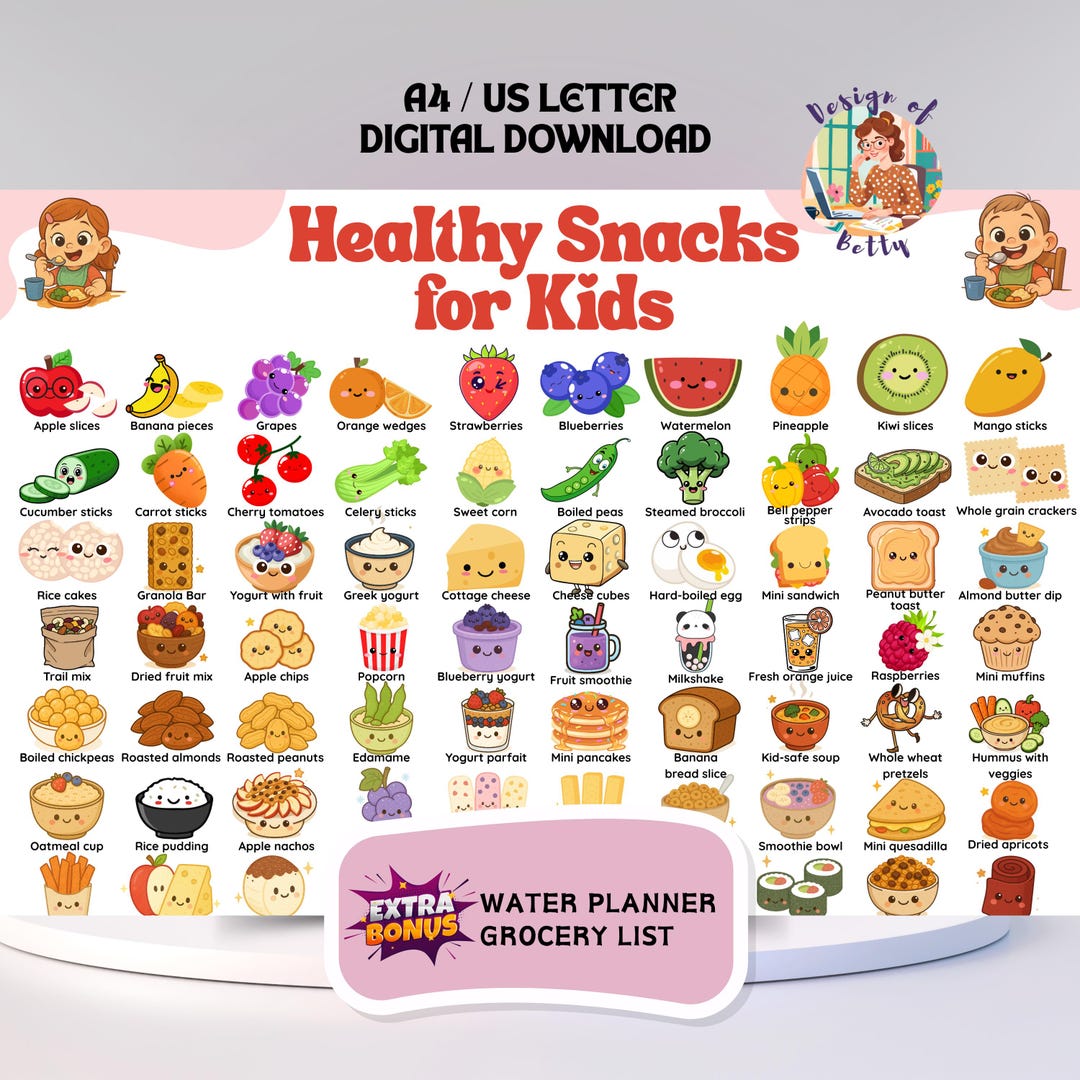 Healthy Snacks for Kids, Printable Snack Ideas Chart, Fun & Nutritious ...