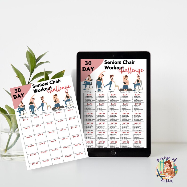 30 Day Chair Yoga Challenge, Chair Exercise Guide, Printable Chair ...