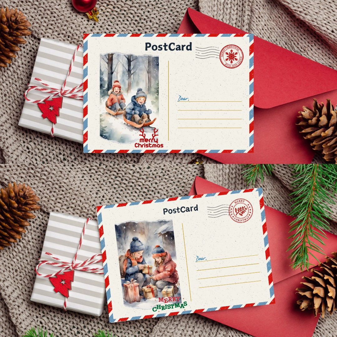 Merry Christmas Postcard Printable, Holiday Card, Happy New Year Card ...