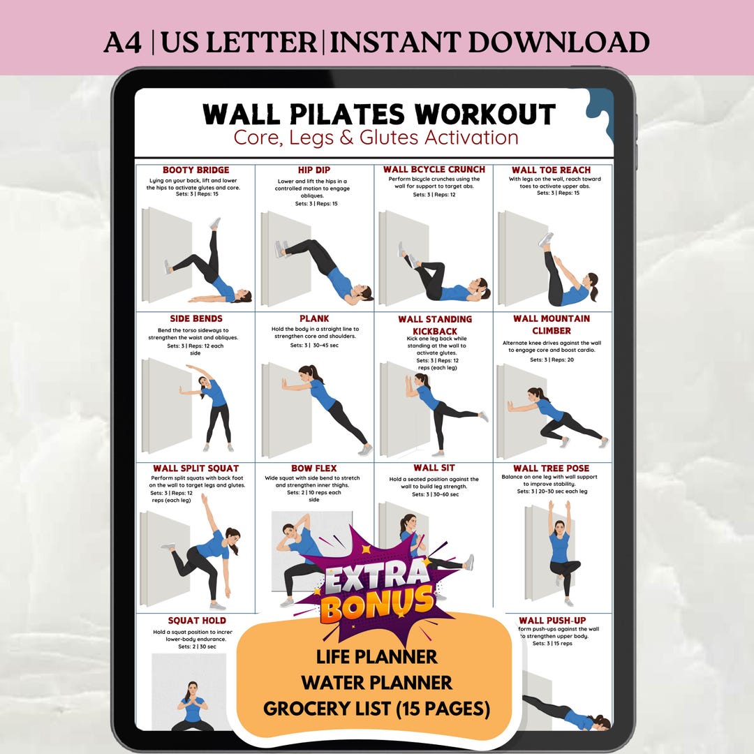 Wall Pilates Workout Printable | Core Legs Glutes Activation | Low ...