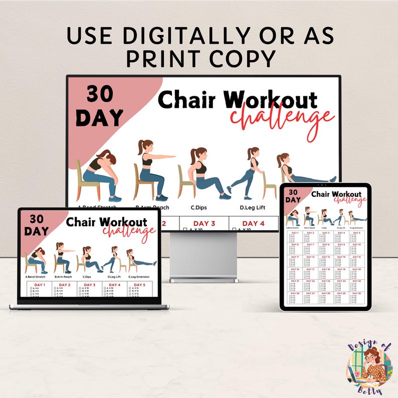 30-day Chair Workout Challenge, Office & Home Exercise, 30 Day Chair ...