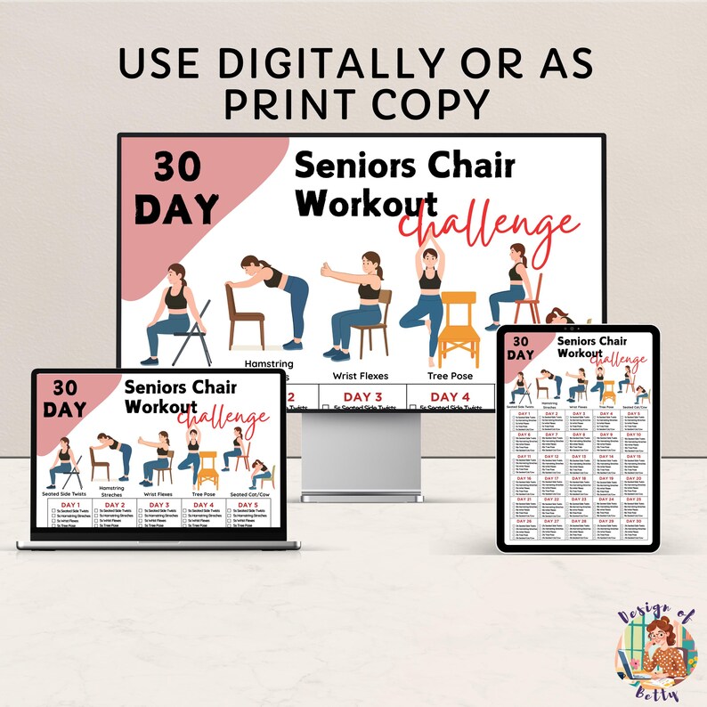 30 Day Chair Workout Bundle Printable, Chair Yoga Guide, Full Body ...
