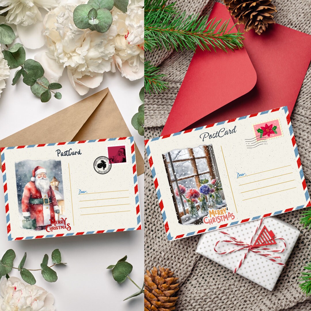 Merry Christmas Postcard Printable, Holiday Card, Happy New Year Card ...