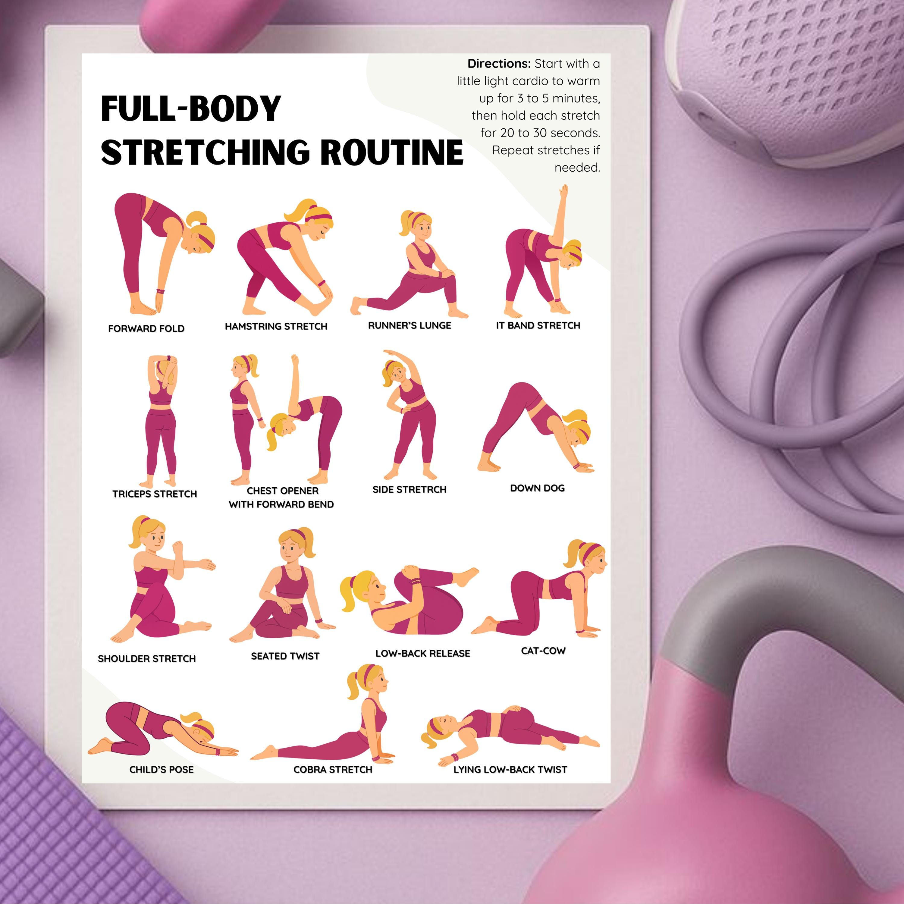 Full-body Stretching, Workout Printable Poster, Printable Home Fitness ...