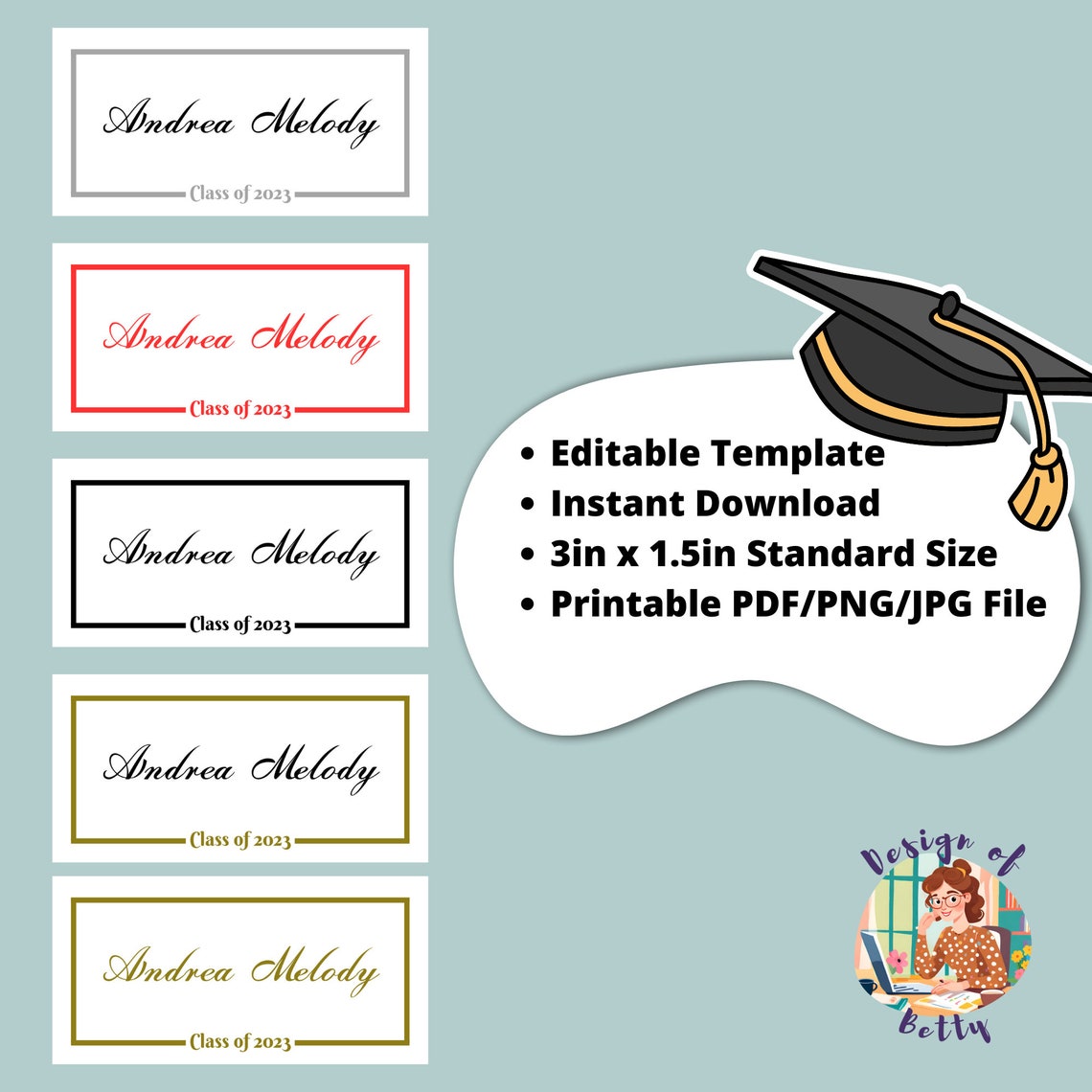 Editable Graduation Name Card Template, Printable Class 2023 Graduation ...
