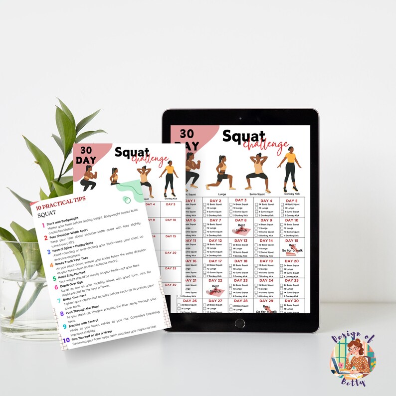 30 Day Squats Challenge Printable | Fitness Planner, Strengthen Lower ...