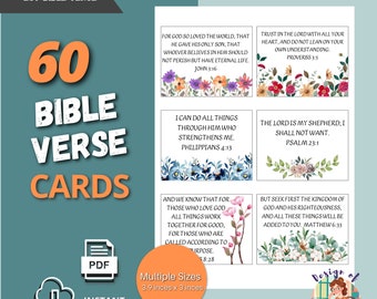 60 Encouraging Verse Cards, Printable Scripture Cards, Bible Memory ...