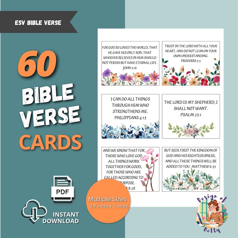 60 Encouraging Verse Cards, Printable, Scripture Cards, Bible Memory ...