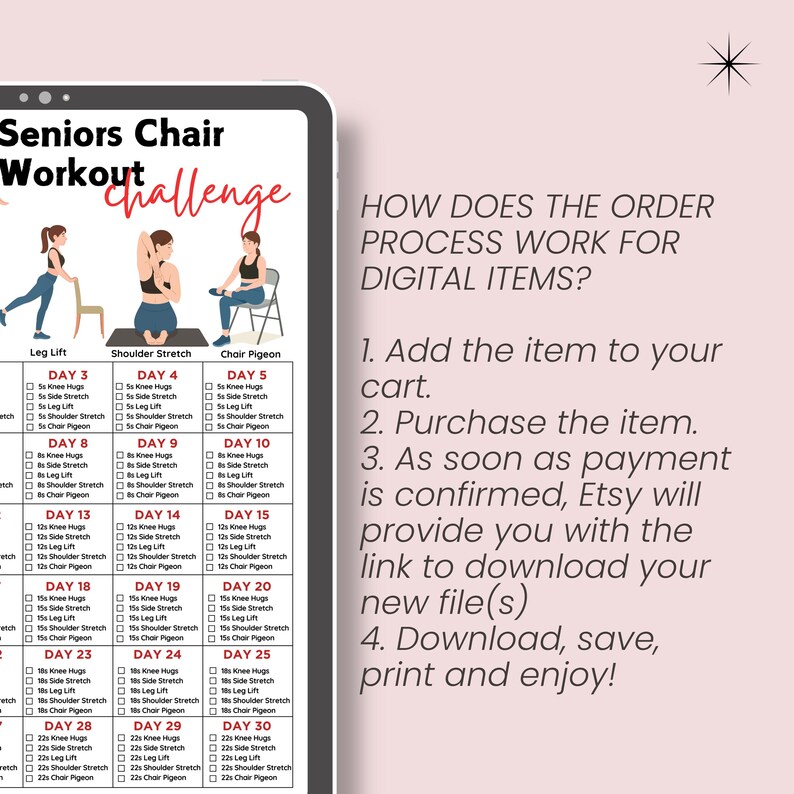 30 Day Chair Yoga Challenge, Chair Exercise Guide, Printable Chair ...