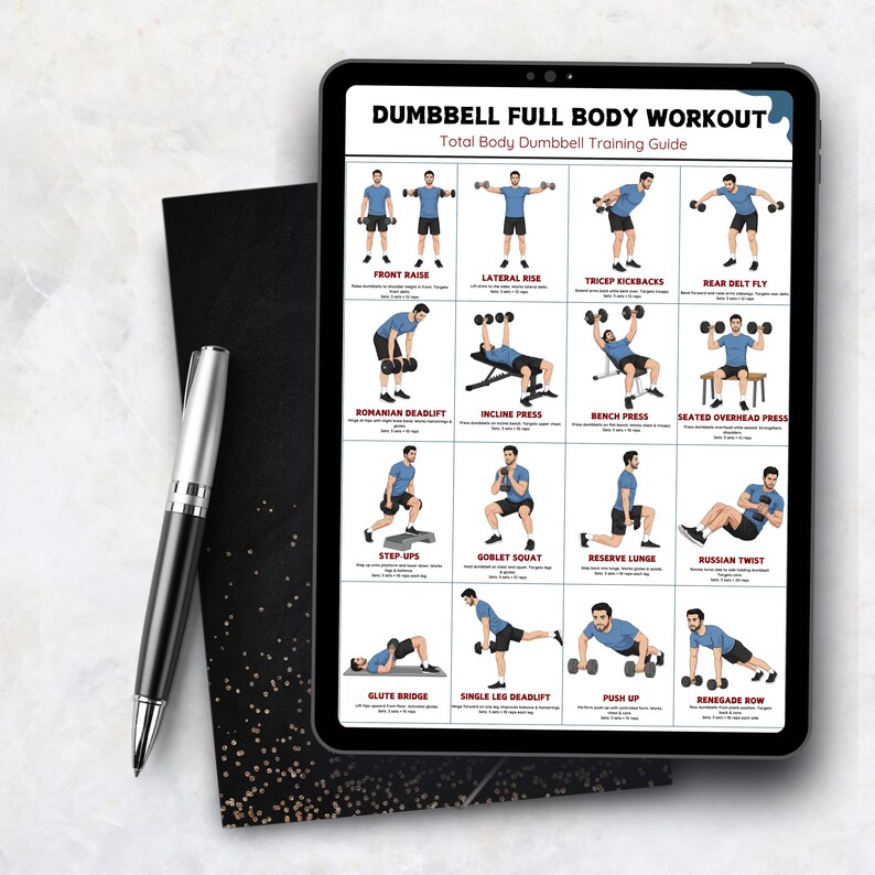 Dumbbell Full Body Workout Printable, 16 Exercise Strength Training ...