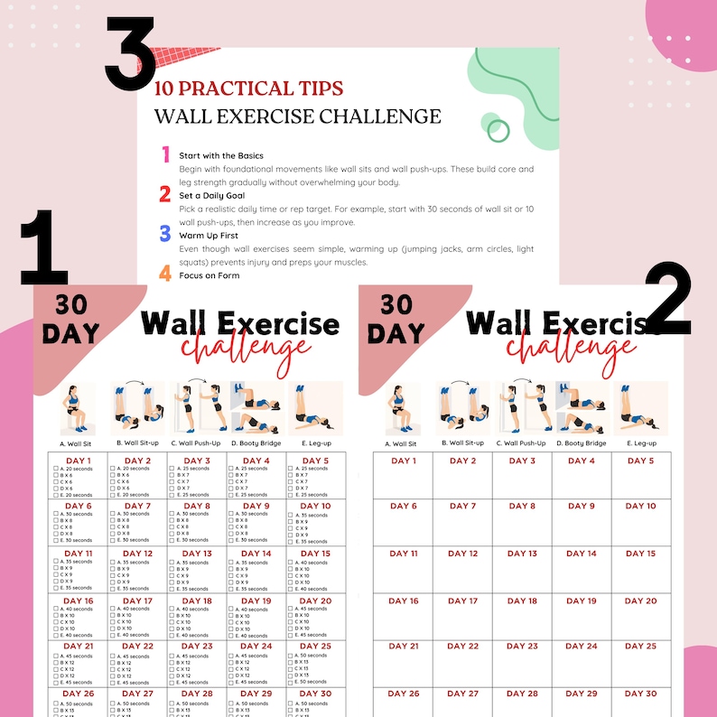 30 Day Wall Exercise Challenge Printable, Wall Fitness, Quick Workout ...