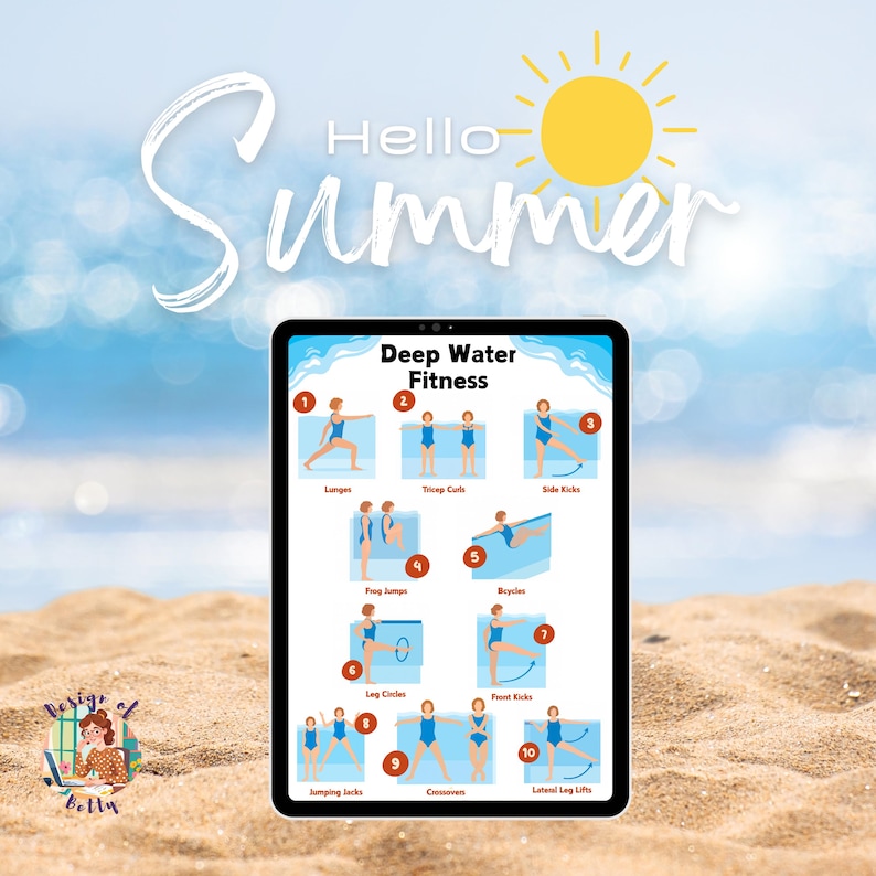 Water Aerobic Exercise Chart: Low Impact Fitness Routine (digital ...