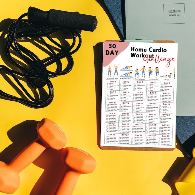 30 Day Home Cardio Workout Challenge Printable, Home Fitness, Quick ...