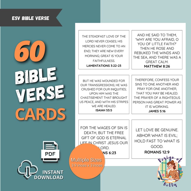 60 Bible Verse Cards, Printable, Bible Study Printable, Scripture Cards ...