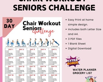 30 Day Chair Workout Seniors Challenge, Full Body Exercise Guide, Chair ...