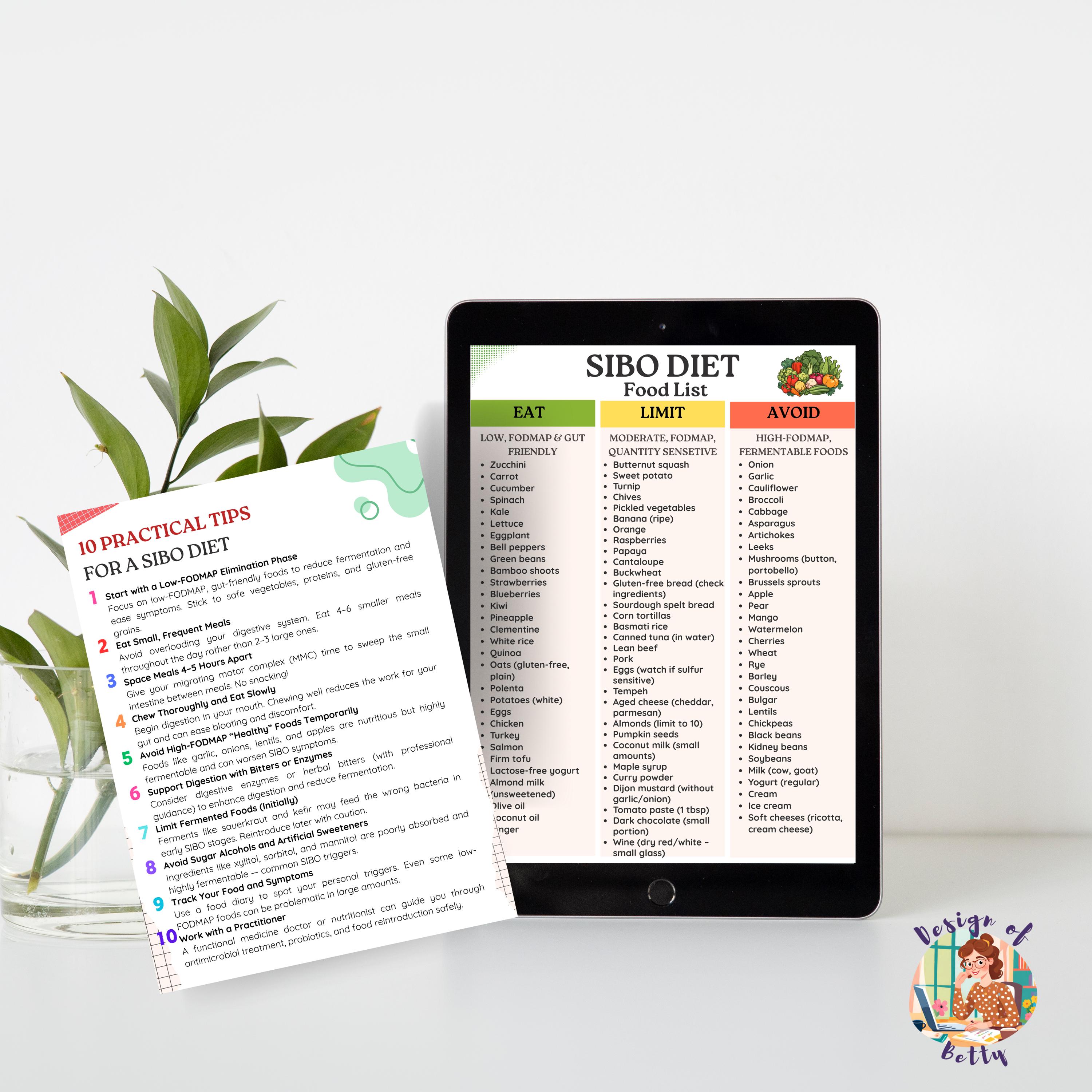 SIBO Diet Food List, Printable Low FODMAP Chart, Gut-friendly Grocery ...