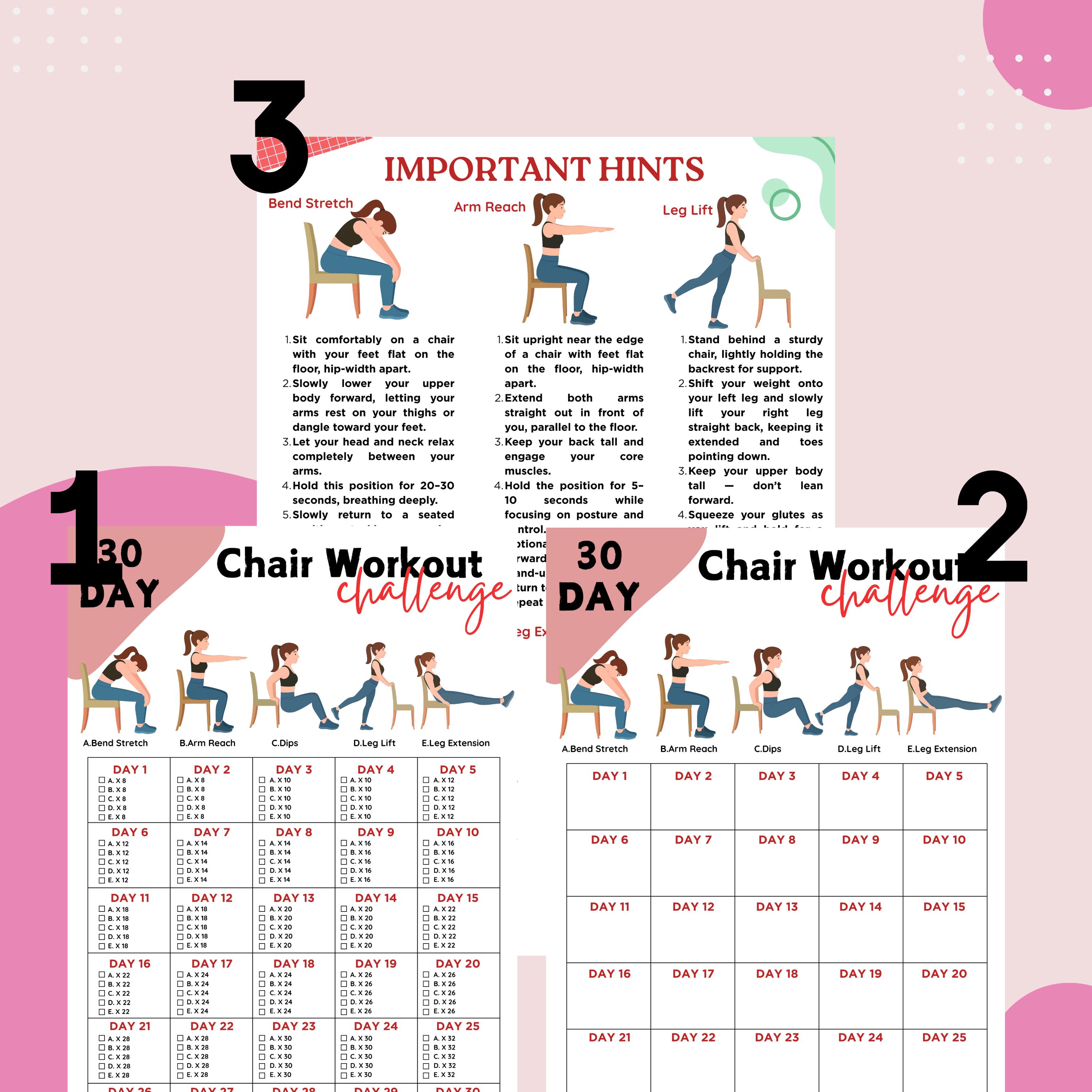 30-day Chair Workout Challenge, Office & Home Exercise, 30 Day Chair ...