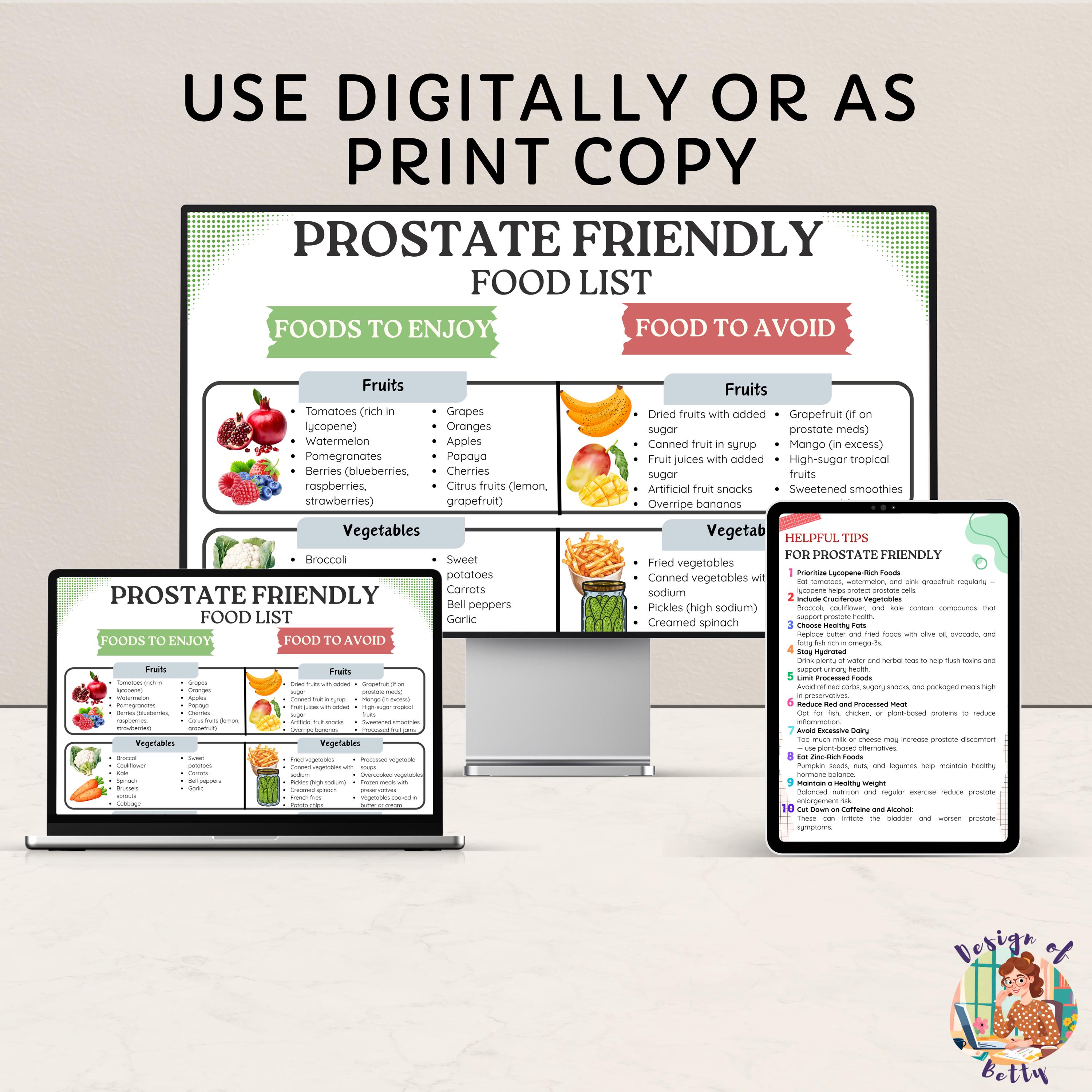 Prostate Friendly Food List, Prostate Diet Printable, Digital Grocery ...