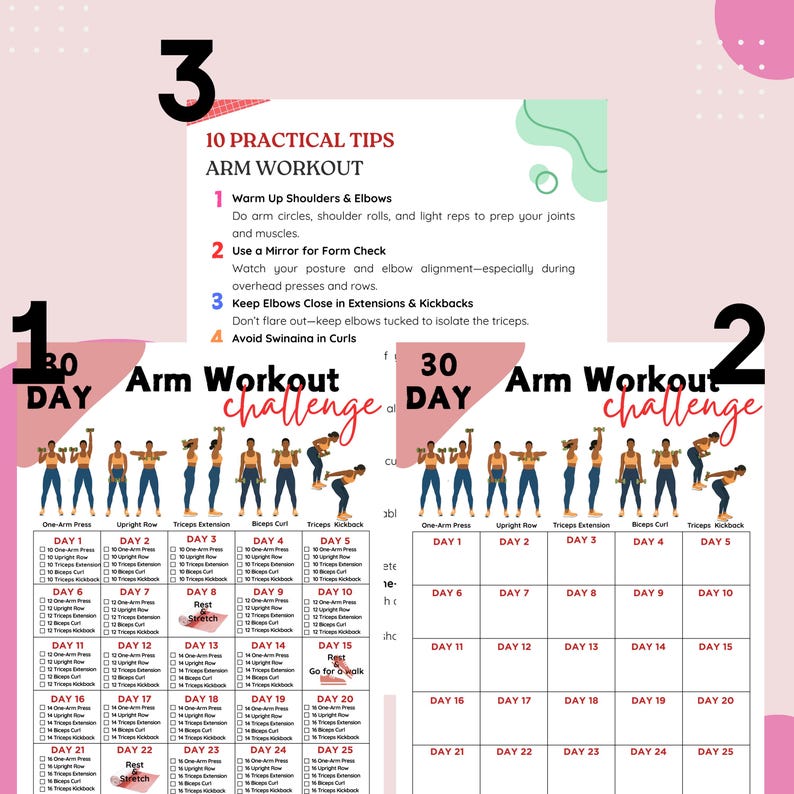 30 Day Arm Workout Challenge, Dumbbell Exercise Plan, Upper Body ...