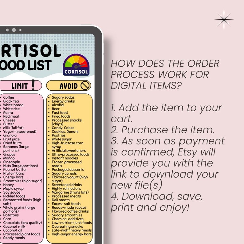 Cortisol Food List Printable PDF, Stress Hormone Diet Chart Eat Limit ...
