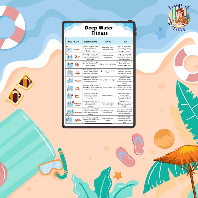 Water Aerobic Exercise Chart | Deep Water Fitness Routine | Low Impact ...