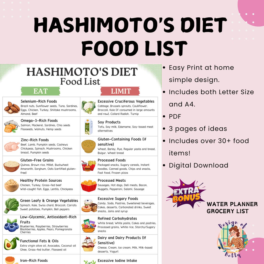 Hashimoto's Diet Food List for Thyroid Health | Food Chart Hashimoto Diet | Thyroiditis Meal ...