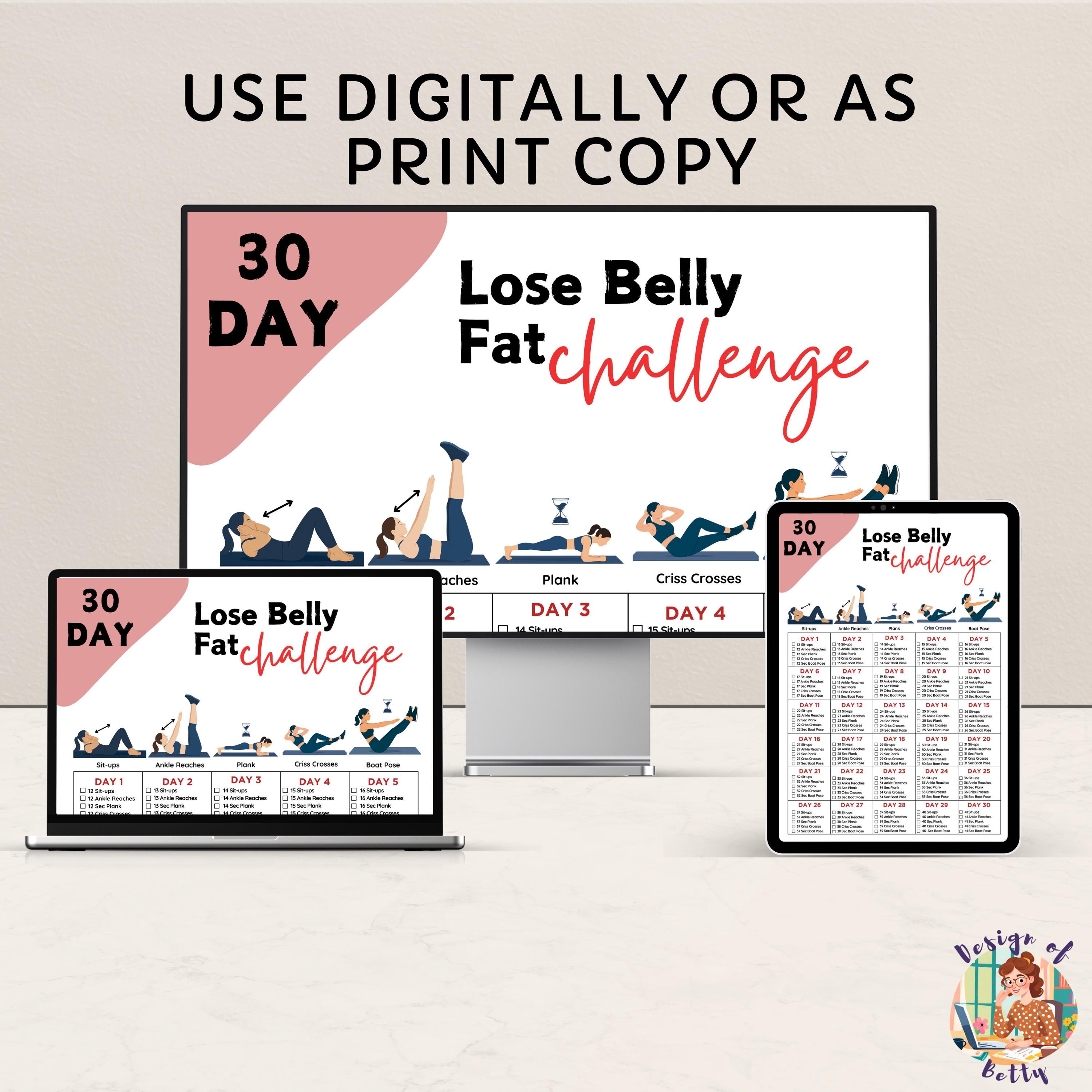 30 Day Lose Belly Fat Challenge, Belly Workout Digital, Flat Abs ...