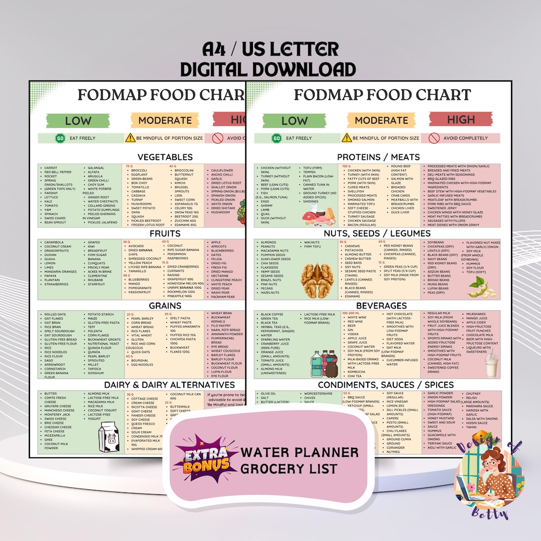 Low FODMAP Diet Chart Fodmap Diet Book For Beginners Reusable Grocery ...