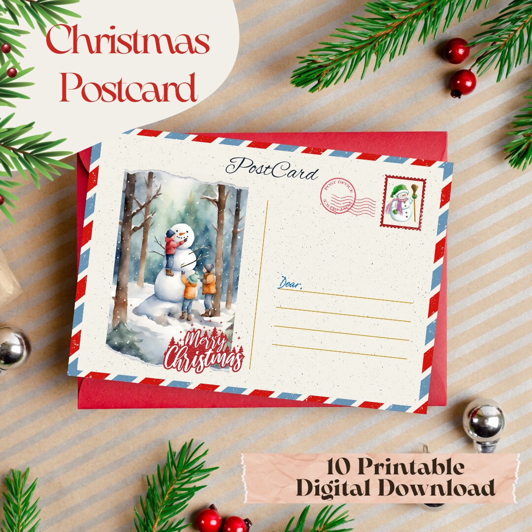 Merry Christmas Postcard Printable, Holiday Card, Happy New Year Card ...