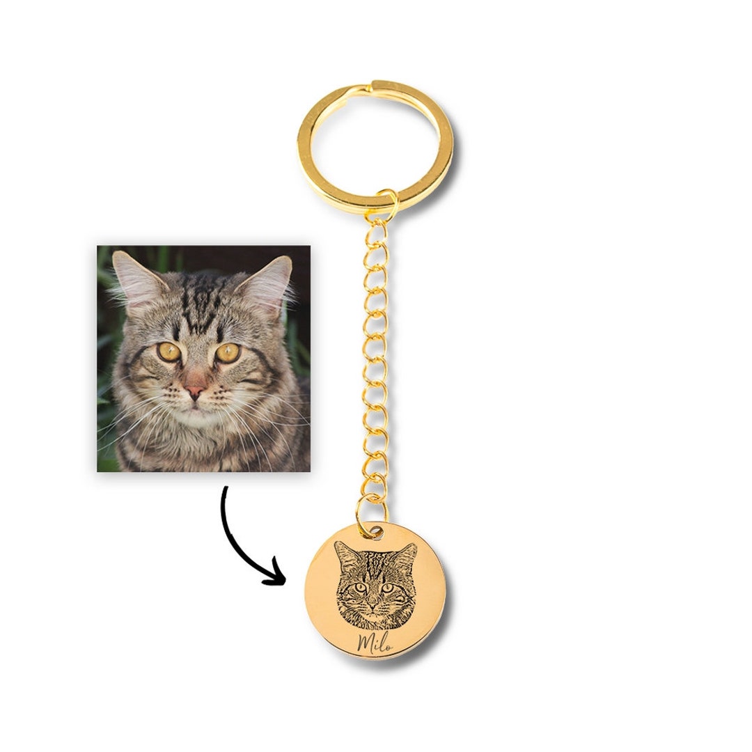 Pet Portrait Keychain Custom Photo Engraved Cat Portrait - Etsy
