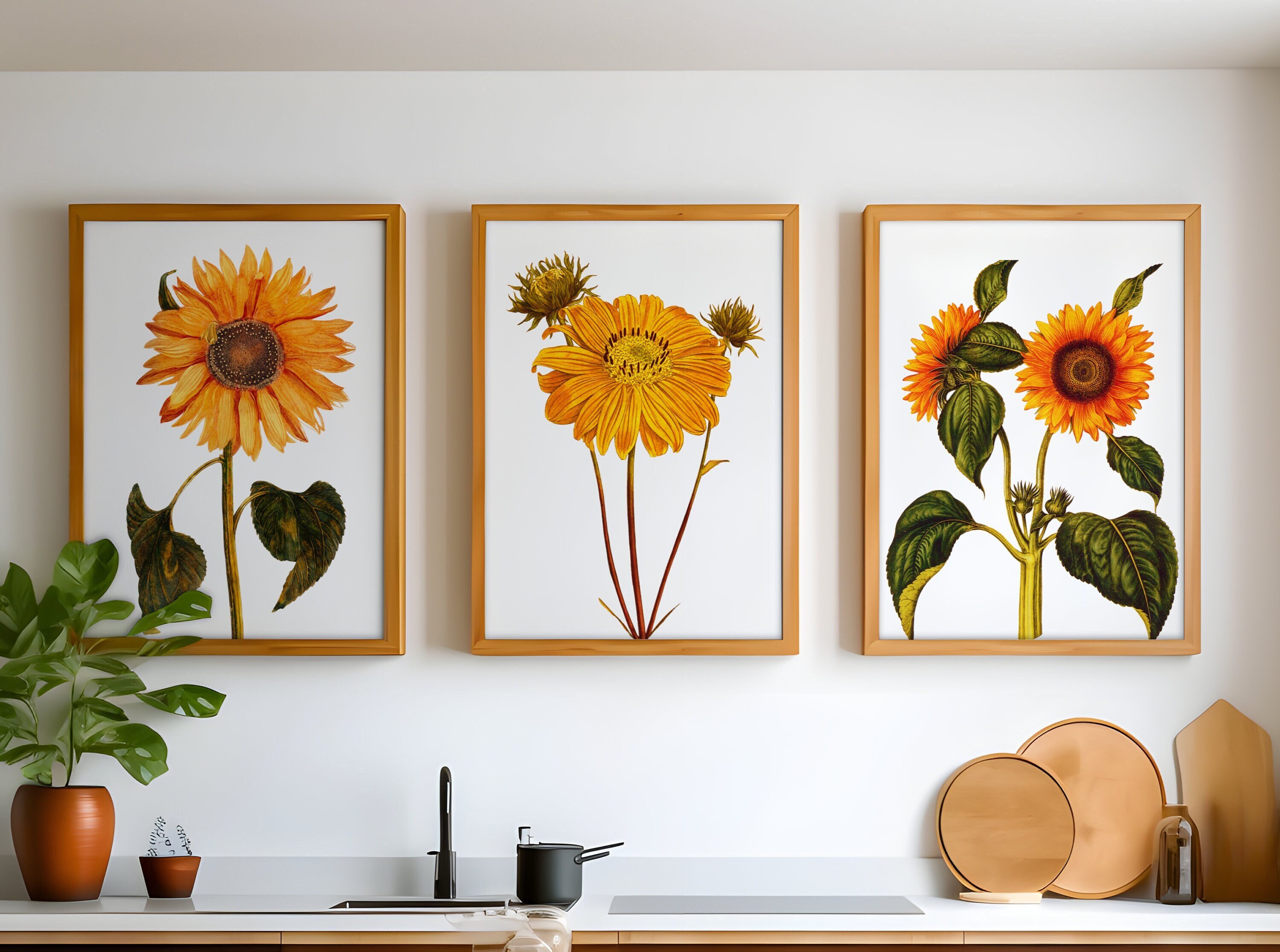Set of 3 Sunflower Prints Wall Decor Flower Art Prints Beautiful Big ...