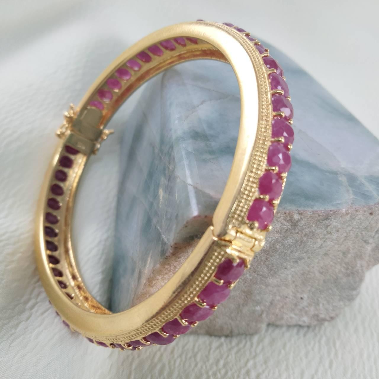 Hinged Ruby Bangle: Gold Plated 925 Silver, Oval Shape - Etsy