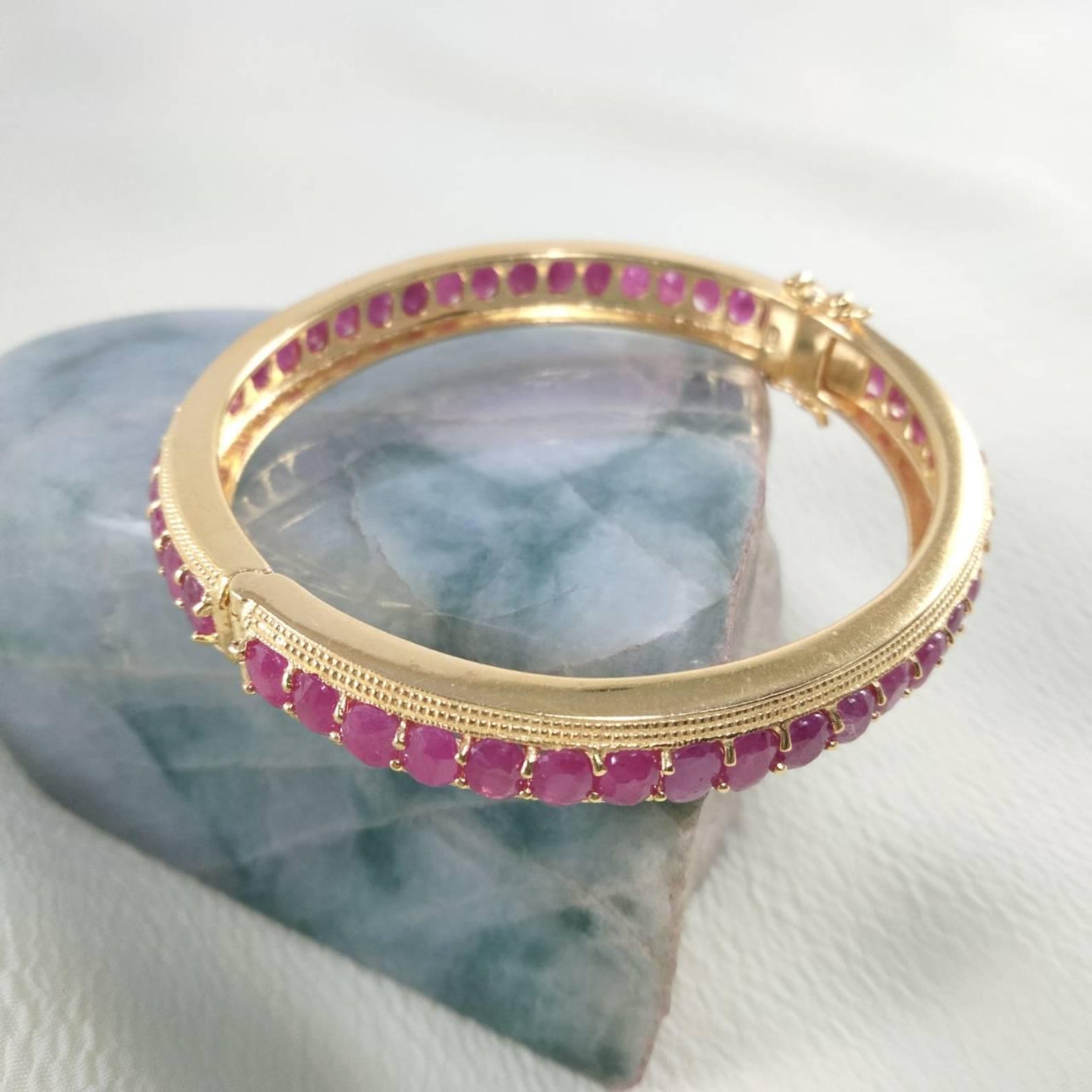 Hinged Ruby Bangle: Gold Plated 925 Silver, Oval Shape - Etsy