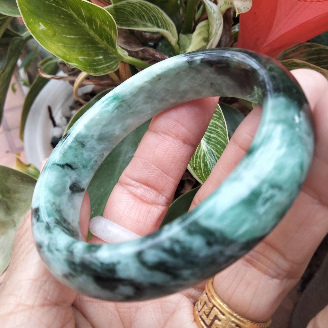 Burmese Jade Bangle Flat Inner Shape Natural Jadeite Type A Light Green ...