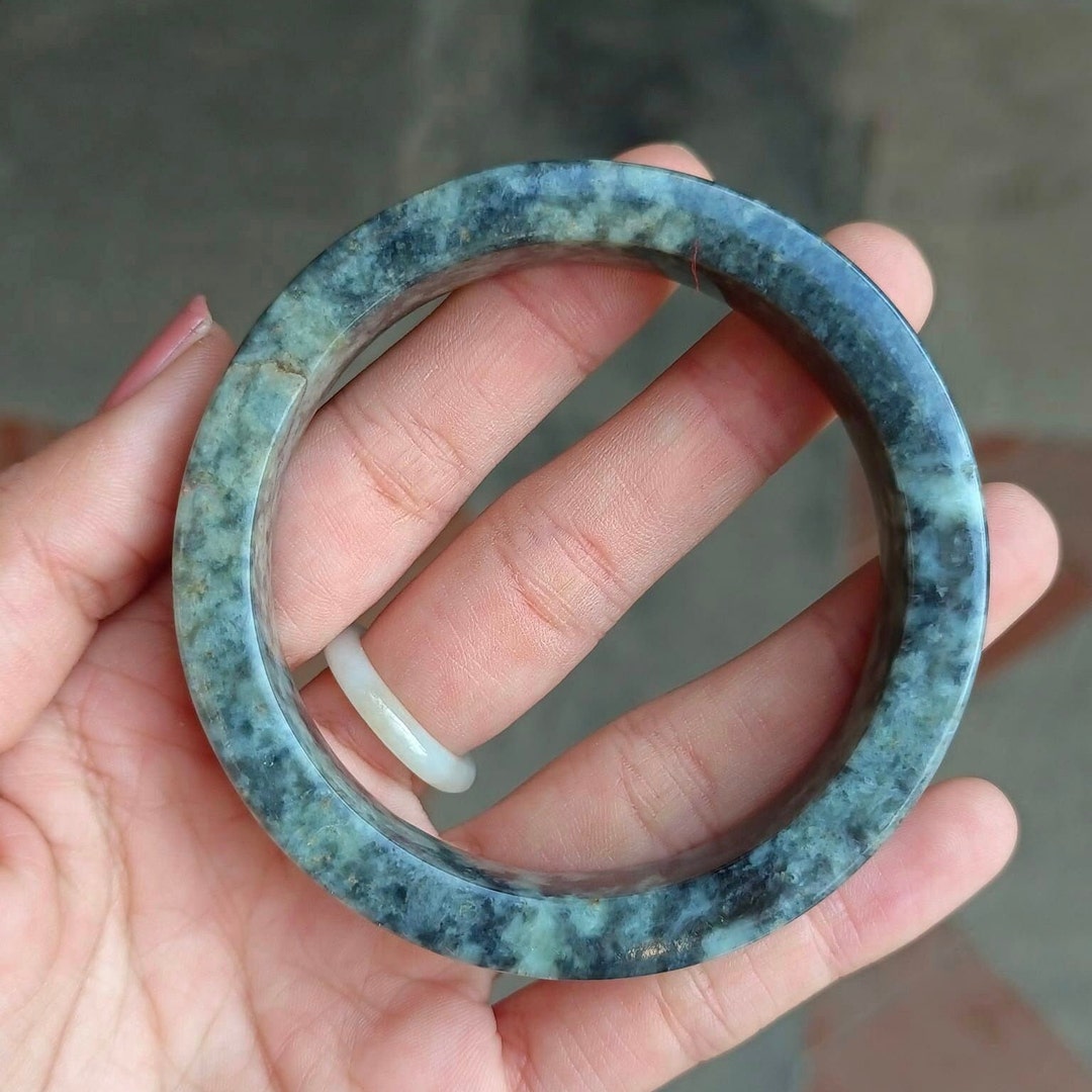 Burmese Jade Bangle Gray White Natural Pattern Jadeite Cylindrical ...