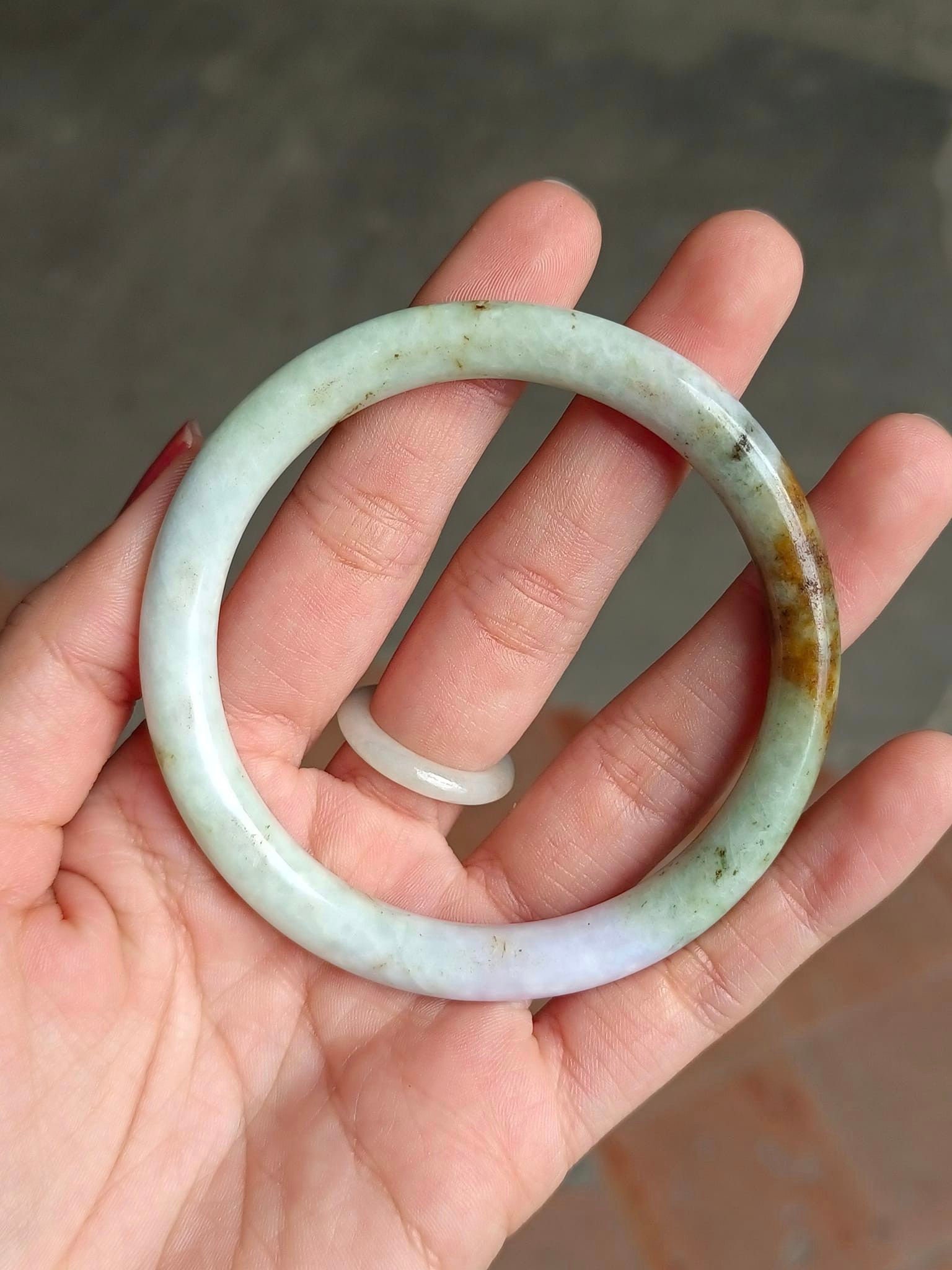 Burmese Jade Bangle Natural Jadeite Type A White With Green and Brown ...
