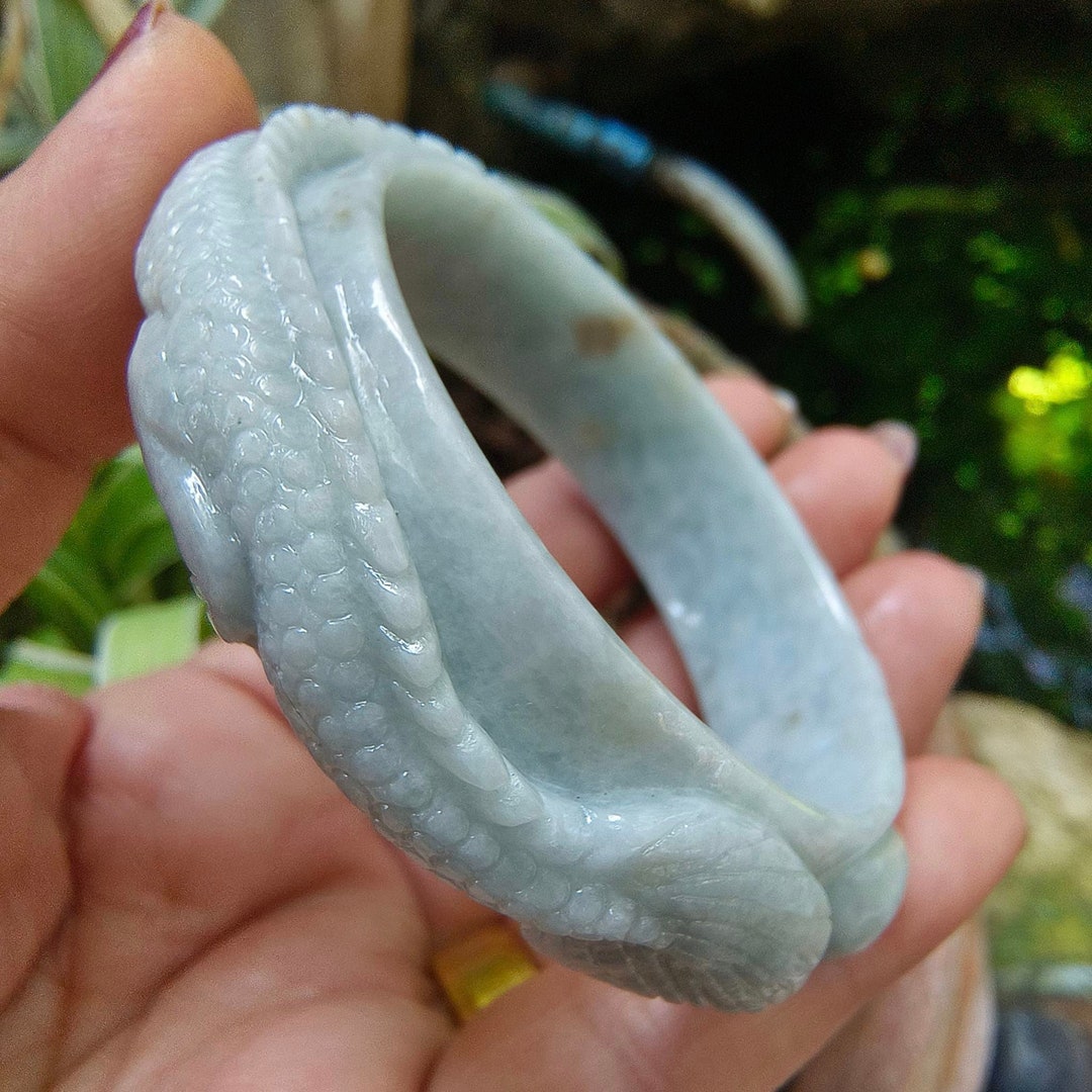 Beautiful Burmese Jade Bangle Dragon Carving Light Green Natural ...