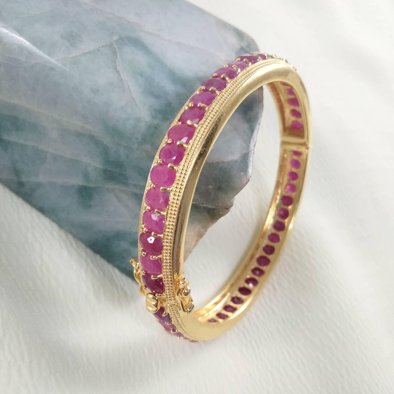 Hinged Ruby Bangle: Gold Plated 925 Silver, Oval Shape - Etsy
