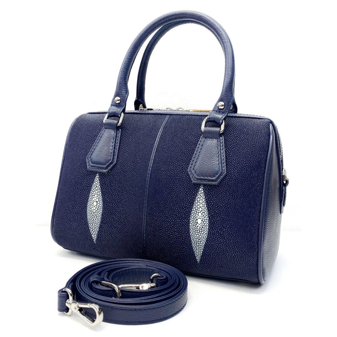 Genuine Stingray Leather Handbag Navy Blue With Pillow Shaped Shoulder ...