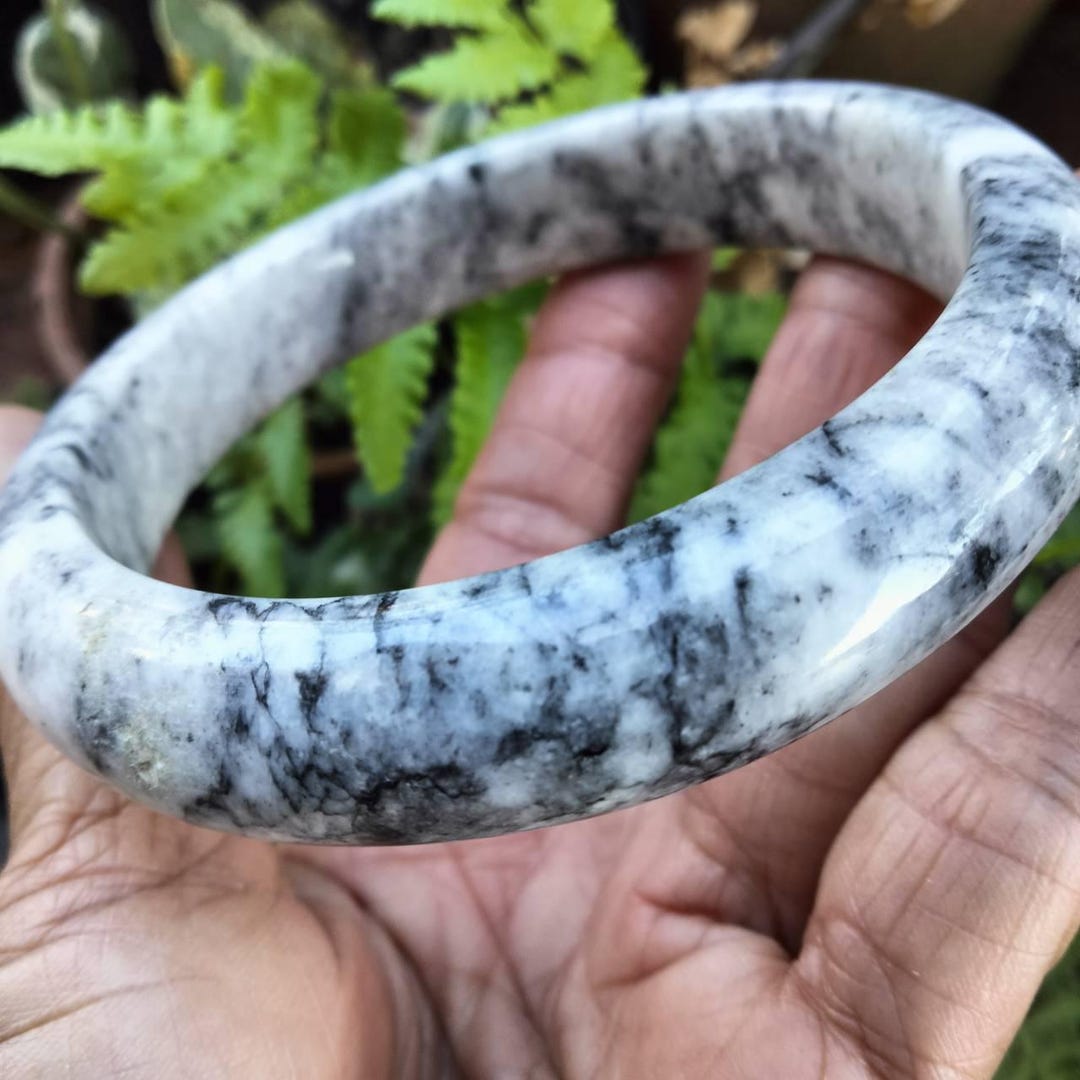 Large 66mm Burmese Jade Bangle, Gray White Jadeite - Etsy