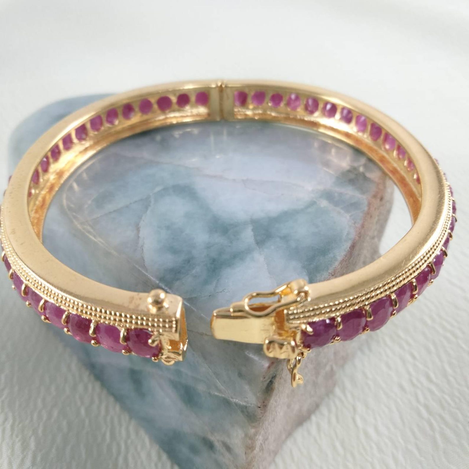 Hinged Ruby Bangle: Gold Plated 925 Silver, Oval Shape - Etsy