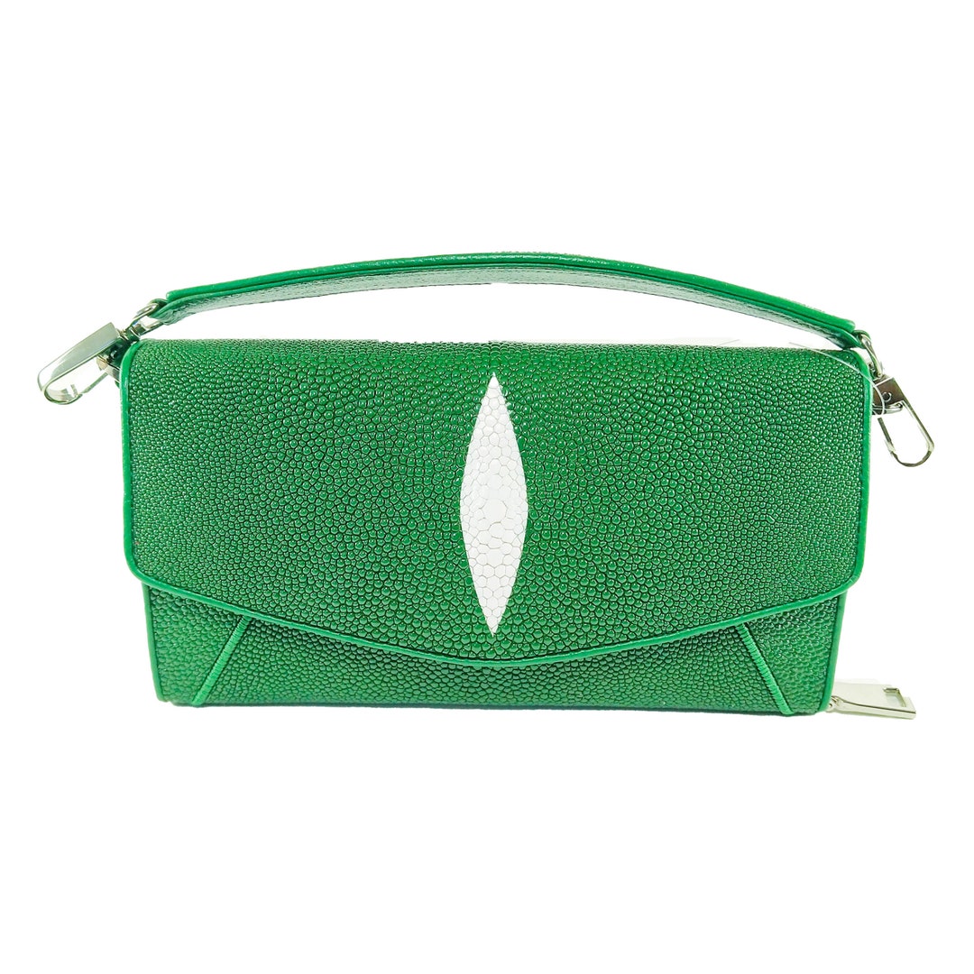 Genuine Stingray Leather Women's Bag Green Shoulder Strap With Top ...