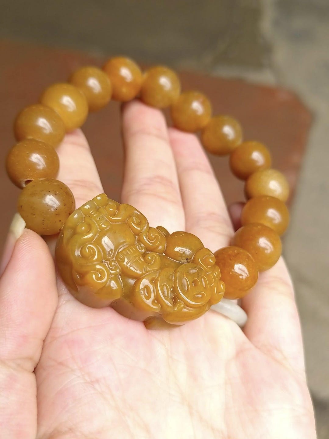 Honey Jade Pi Xiu Bracelet, Wealth Amulet, 13mm Beads - Etsy