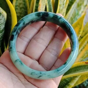 Burmese Jade Bangle Green and White Semi-jelly Wax Size 58.6 Natural ...