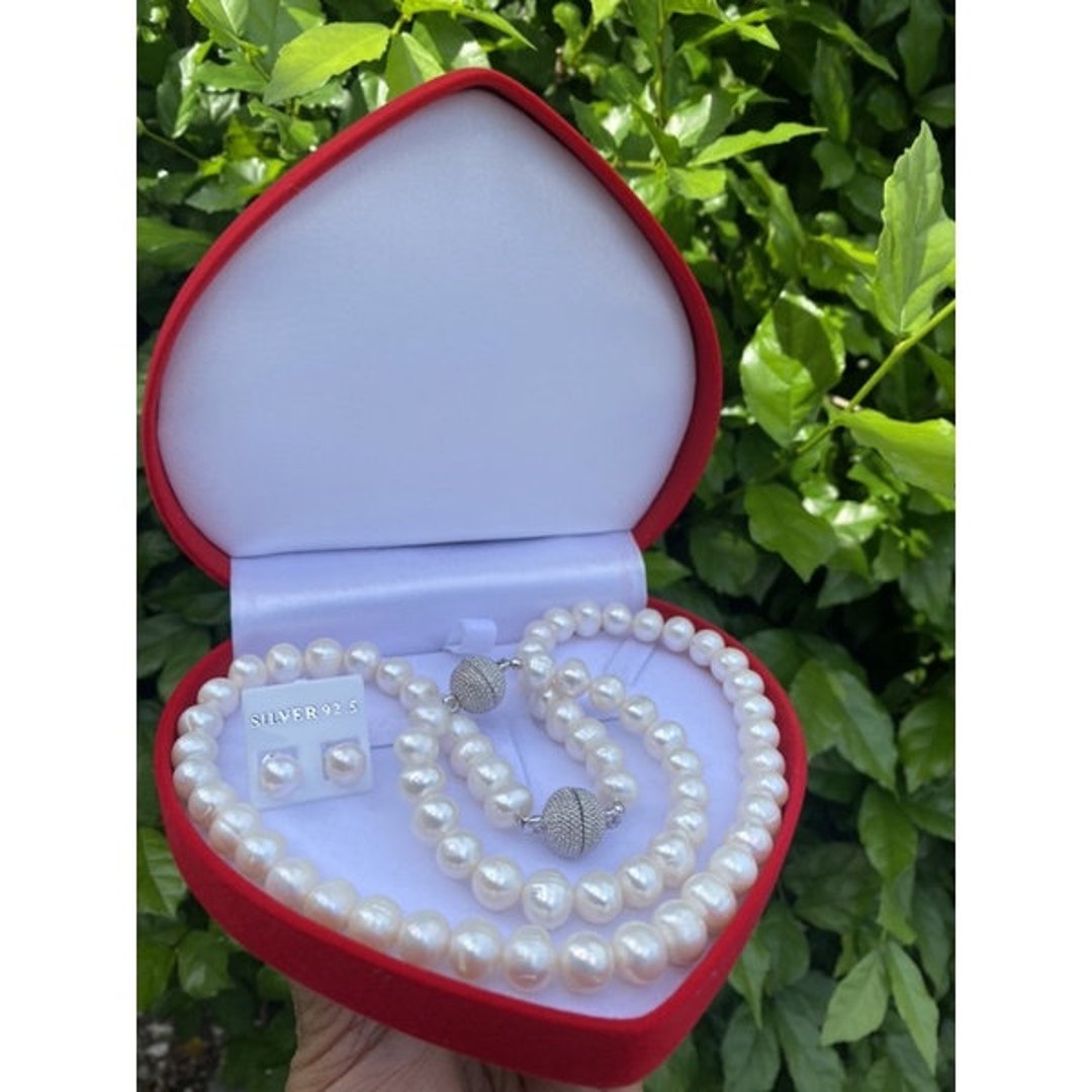 Complete Set Real Pearls With Box Genuine Pearl Bead Size 9-10 Mm ...
