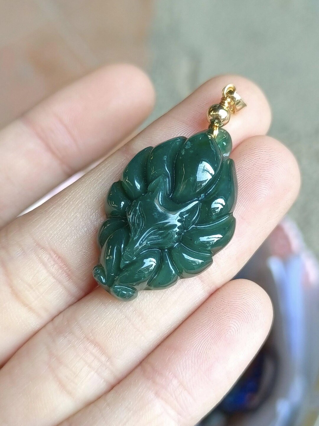 Nine-tailed Fox Burmese Jade Pendant Width 2 Cm Height 3 Cm Natural ...