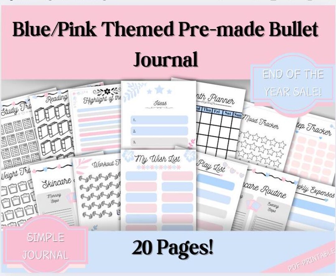 August/blue/pink Themed Bullet Journal - Etsy