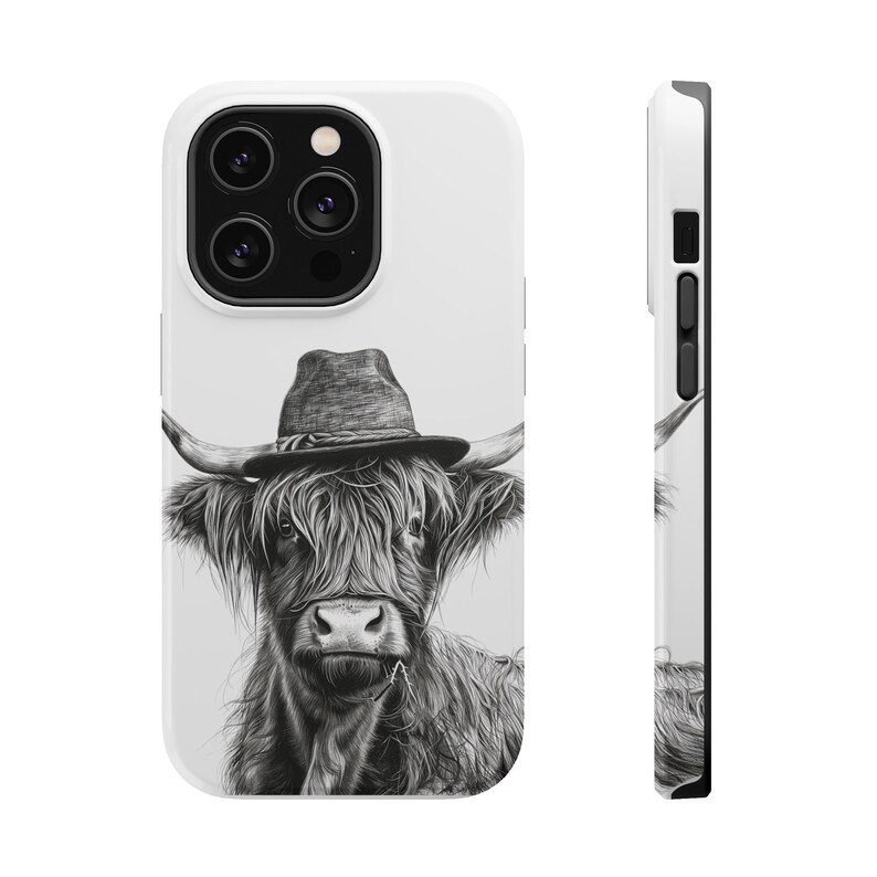 Highland Cow Hat Magsafe Tough Cases White and Black Line Drawing ...