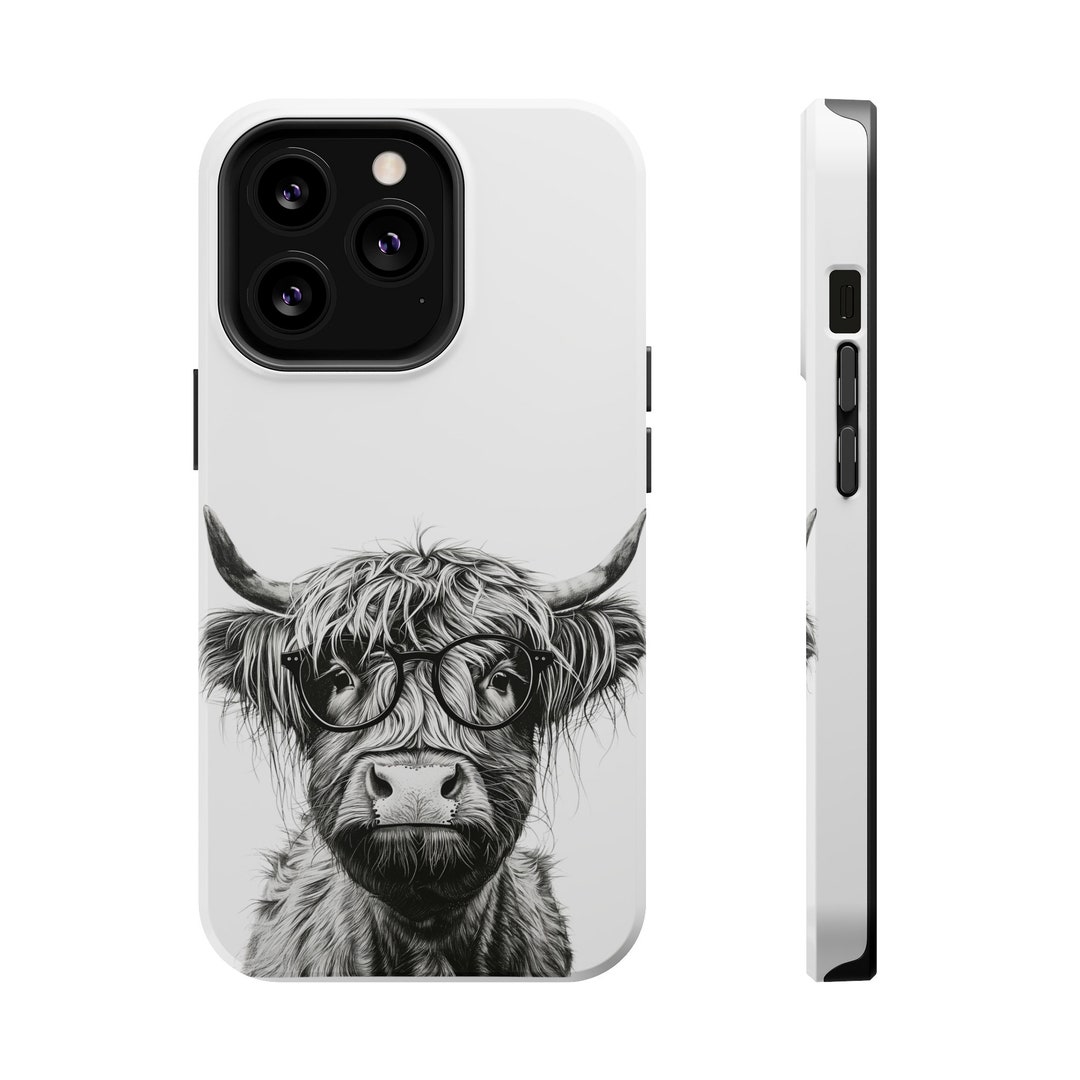 Highland Cow With Glasses Magsafe Tough Cases White and Black Line ...