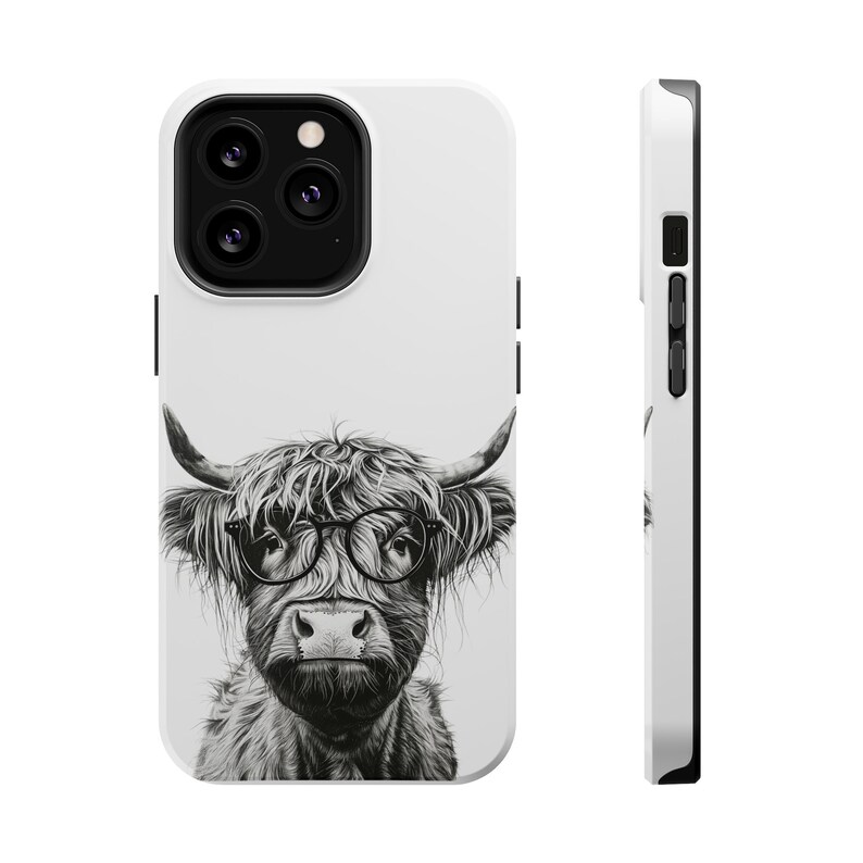 Highland Cow With Glasses Magsafe Tough Cases White and Black Line ...